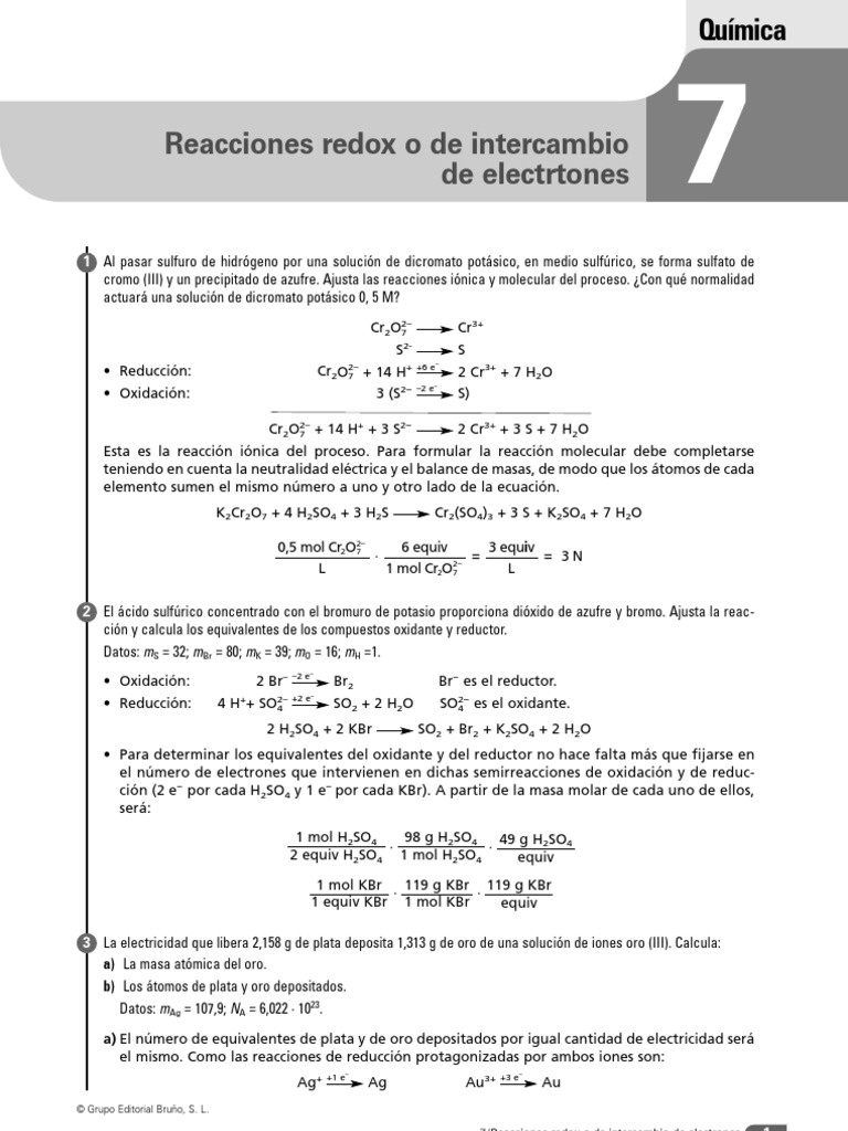 (Química 2º Bachillerato) Ejercicios + Soluciones: Reacciones Redox o de Intercambio de ...