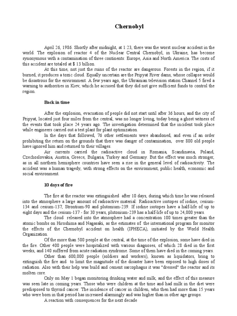 Chernobyl | PDF | Chernobyl Disaster | Radioactive Contamination