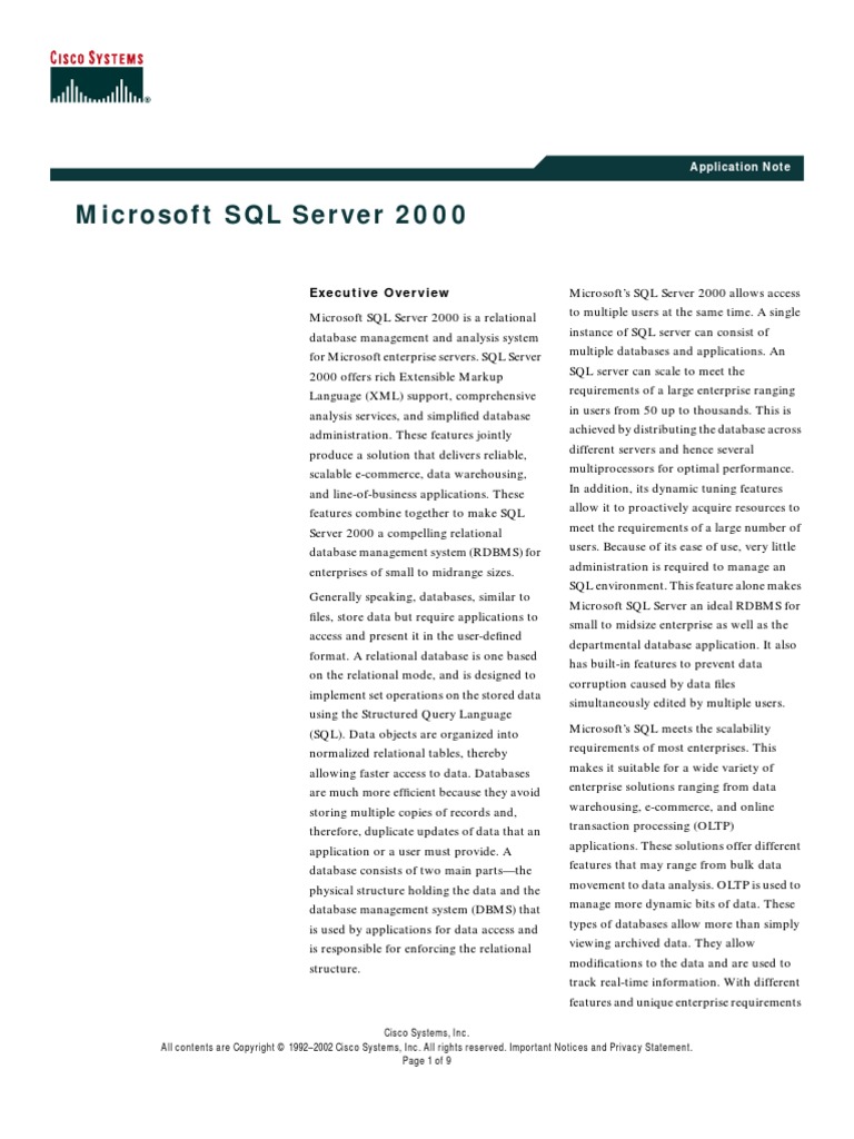 SQL Server 2000 - Cisco | PDF | Databases | Microsoft Sql Server