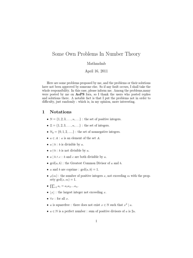 Some Own Problems in Number Theory | PDF | Prime Number | Exponentiation