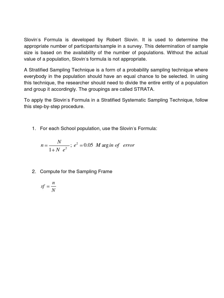 Slovin | PDF | Sampling (Statistics) | Evaluation Methods