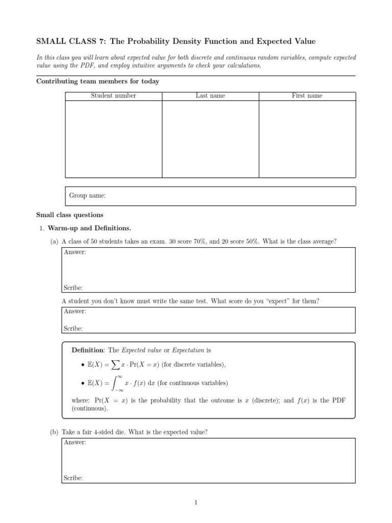 SC07(Expected) Worksheet 2025 | PDF | Expected Value | Probability ...