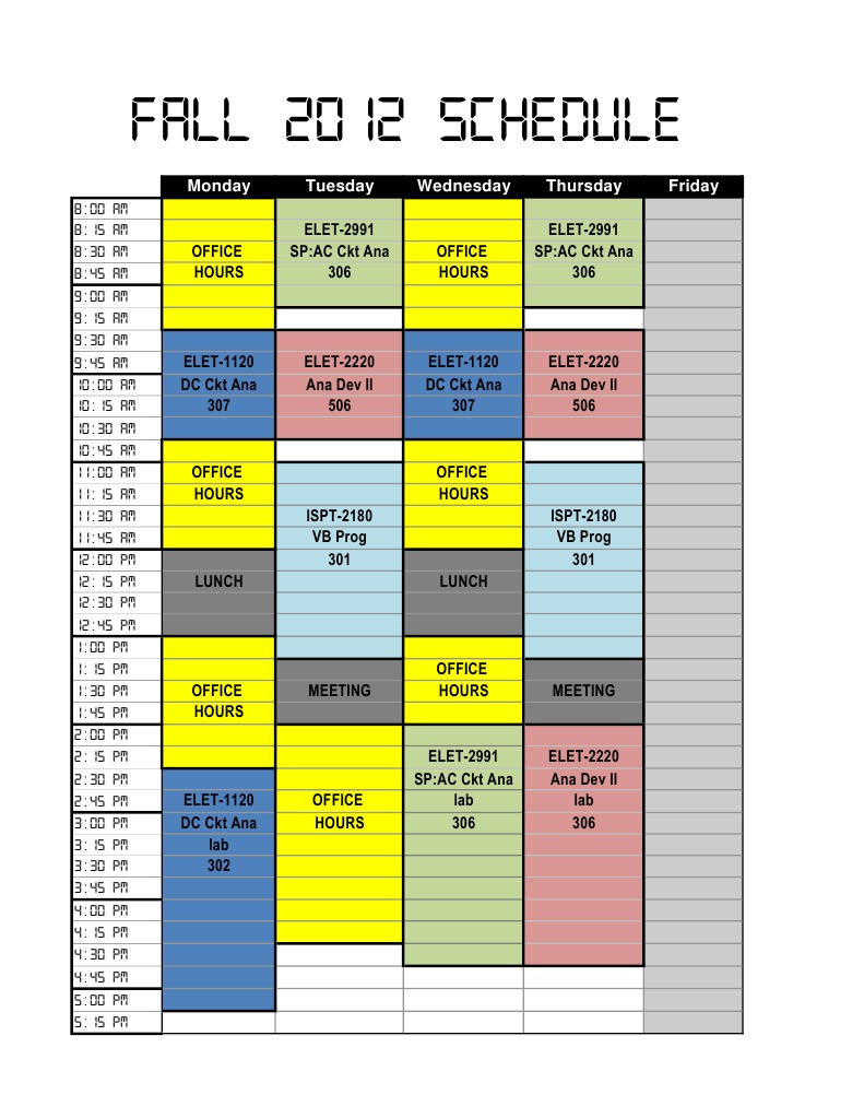 Fall 2012 Class Schedule Overview | PDF