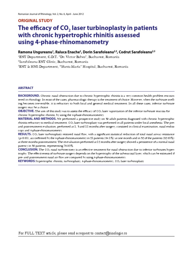 CO2 Laser Turbinoplasty for Hypertrophic Rhinitis | PDF