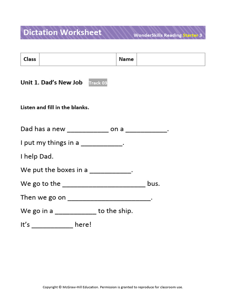 Starter 3 Dictation Worksheet | PDF