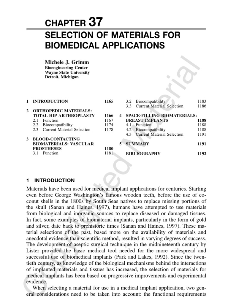 Selection of Materials Biomedical Application | PDF | Wear | Artery