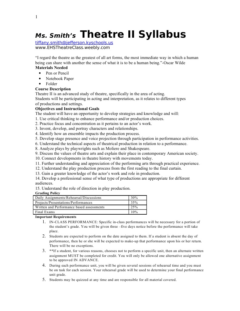 Theatre II Syllabus Overview | PDF | Play (Theatre) | Theatre
