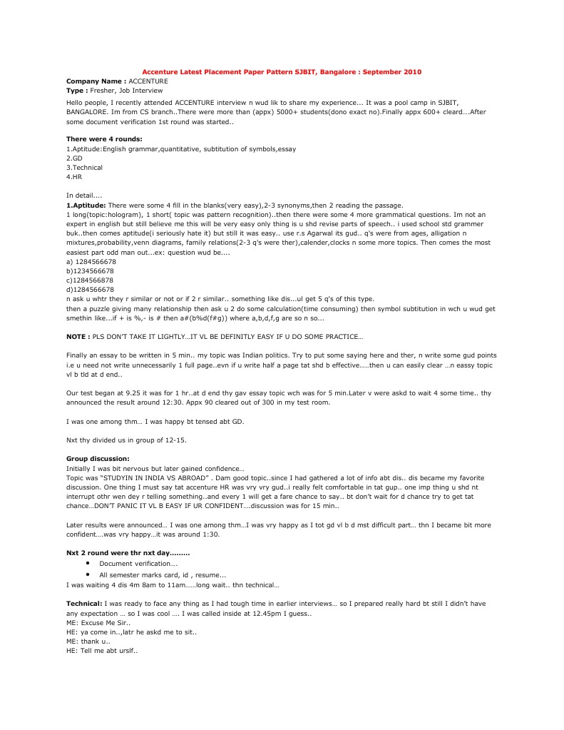 (WWW - Entrance-Exam - Net) - Accenture Sample Paper 5 | PDF ...