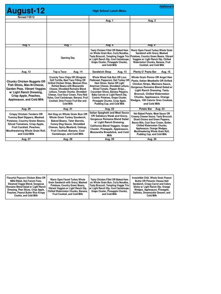 August 2012 MCHS Lunch Menu-0 | PDF