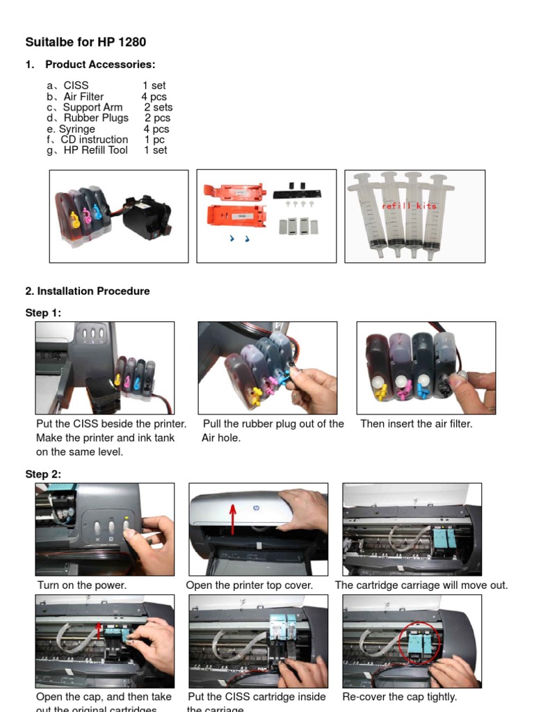 HP 1280 CISS Installation Guide | PDF | Syringe | Printer (Computing)