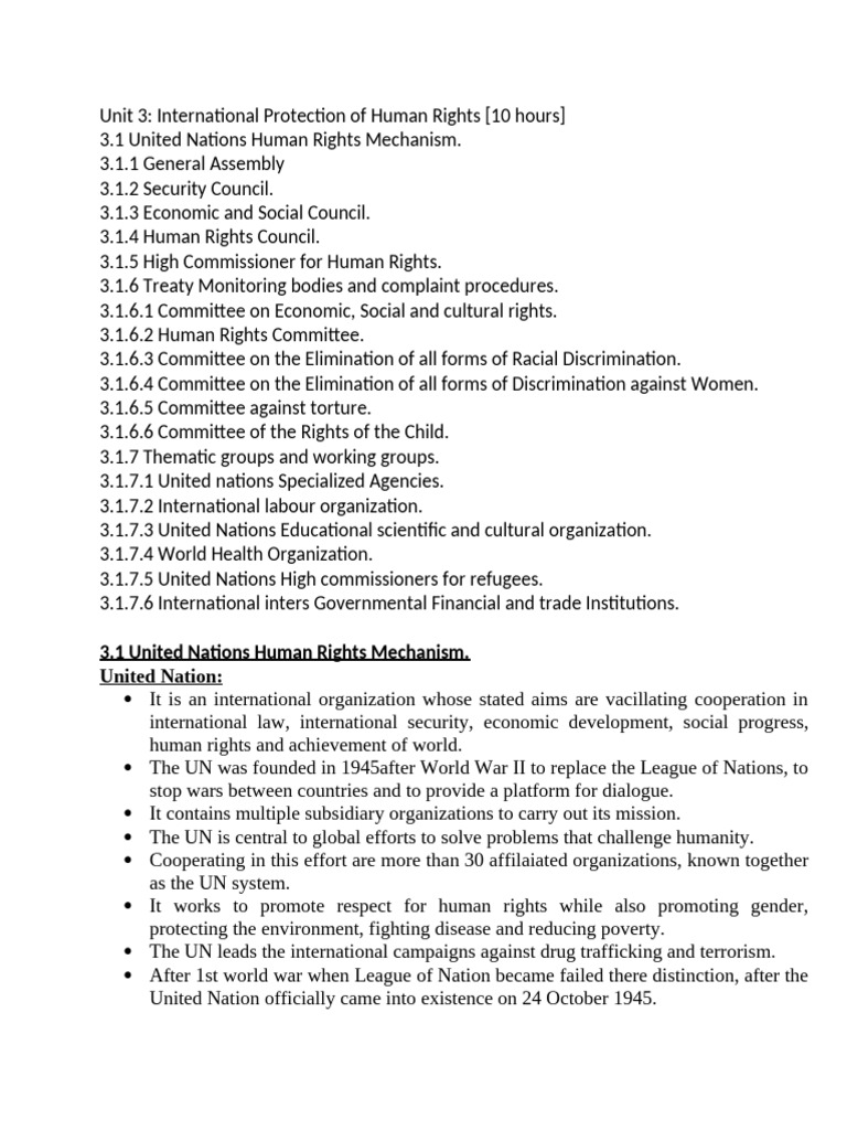 Unit 3 International Protection of Human Rights | PDF | United Nations ...