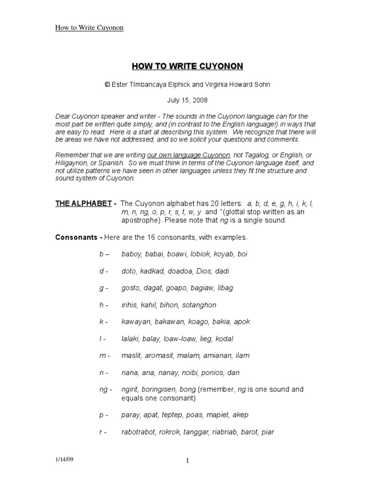 Write Cuyonon, July 15, 2008 | PDF | English Language | Verb