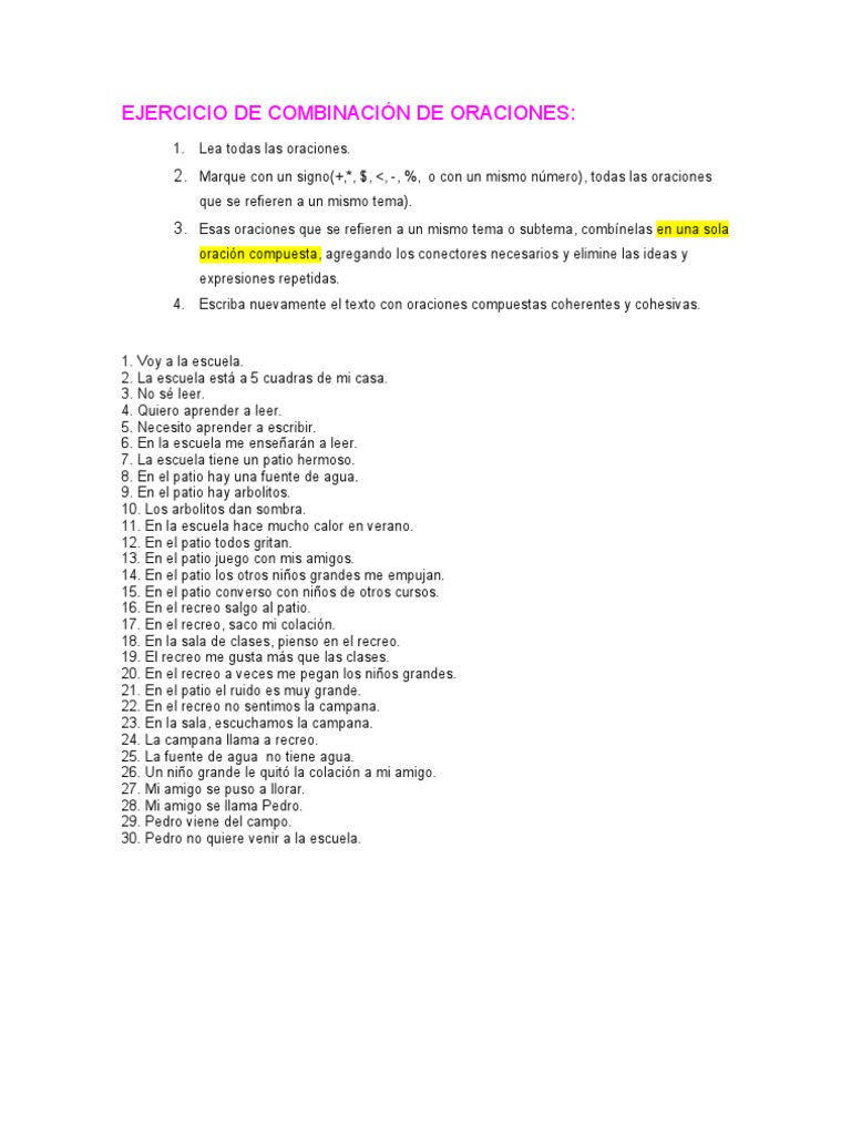 Ejercicio de CombinaciOn de Oraciones | PDF