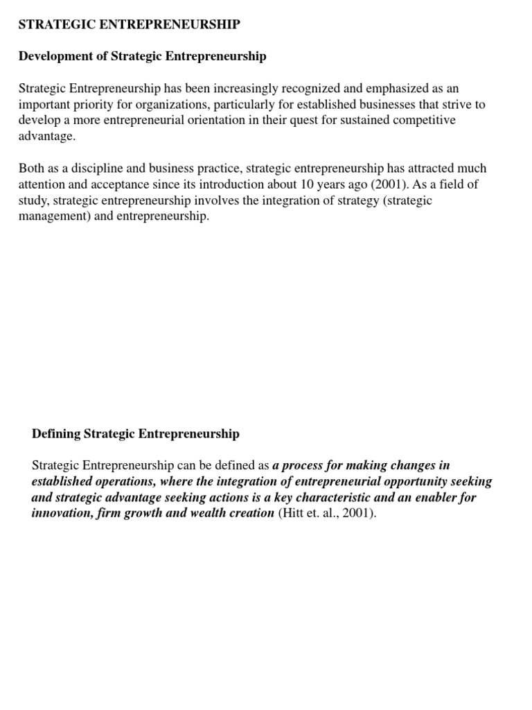 Strategic Entrepreneurship | PDF | Entrepreneurship | Strategic Management