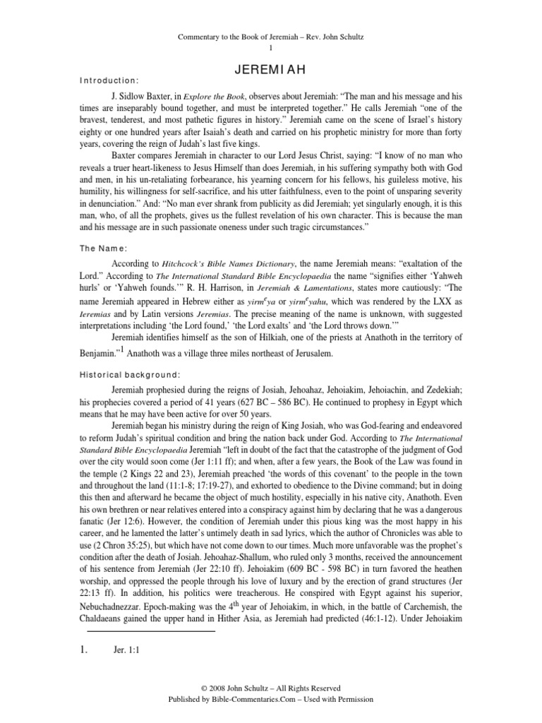 Commentary To The Book of JEREMIAH - Rev. John Schultz | PDF | Kingdom ...