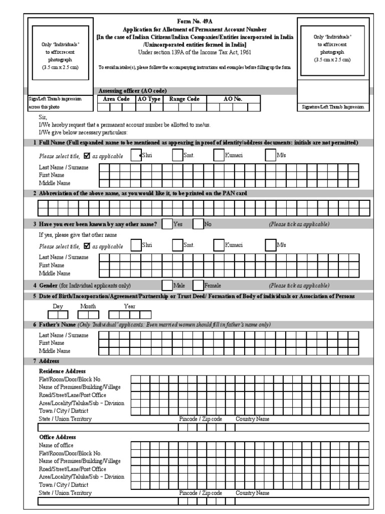 PAN Card Application Form 49A | PDF | Government | Government Information