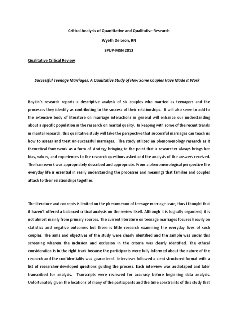 Critical Analysis of Quantitative and Qualitative Research | PDF ...