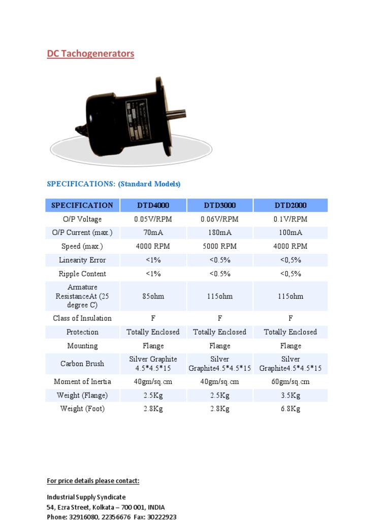 DC Tachogenerator Tachometric Controls | PDF