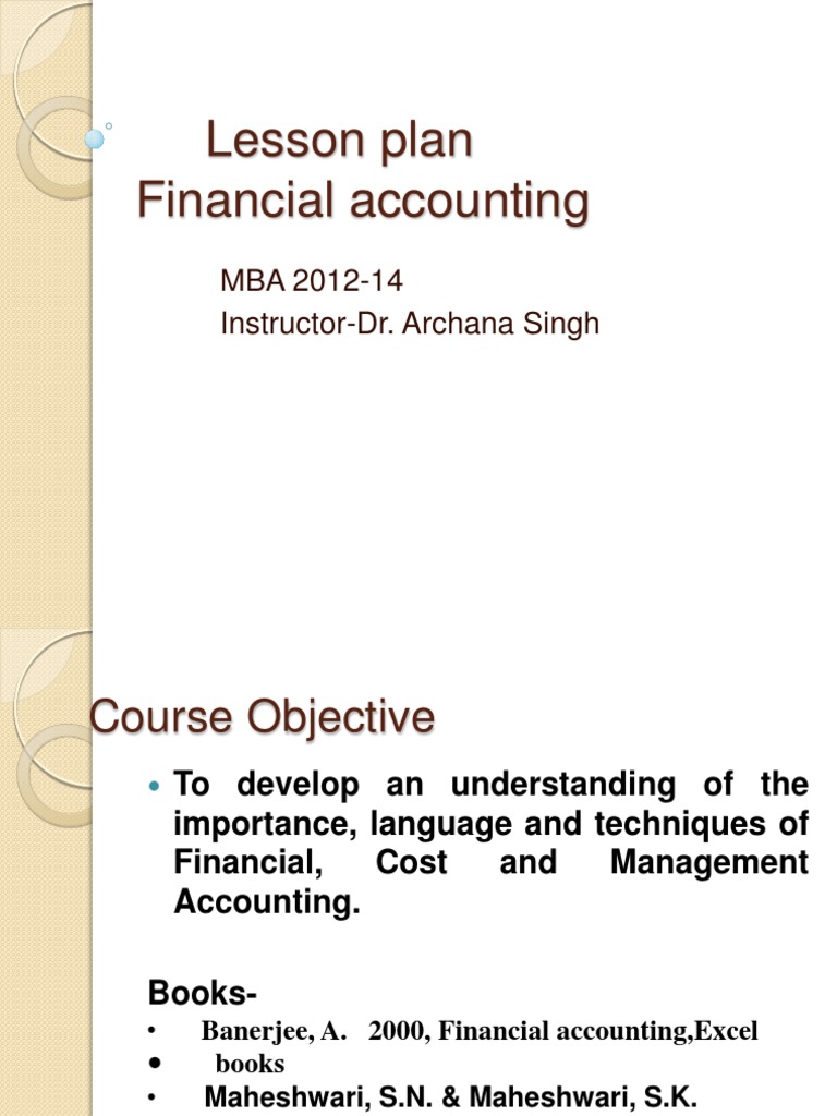 01 Lesson Plan Financial Accounting | PDF | Management Accounting ...