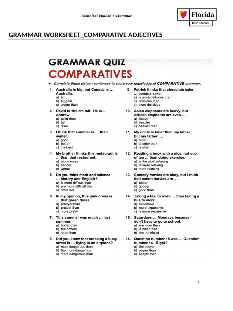 Class Practice_Comparative Adjectives | PDF