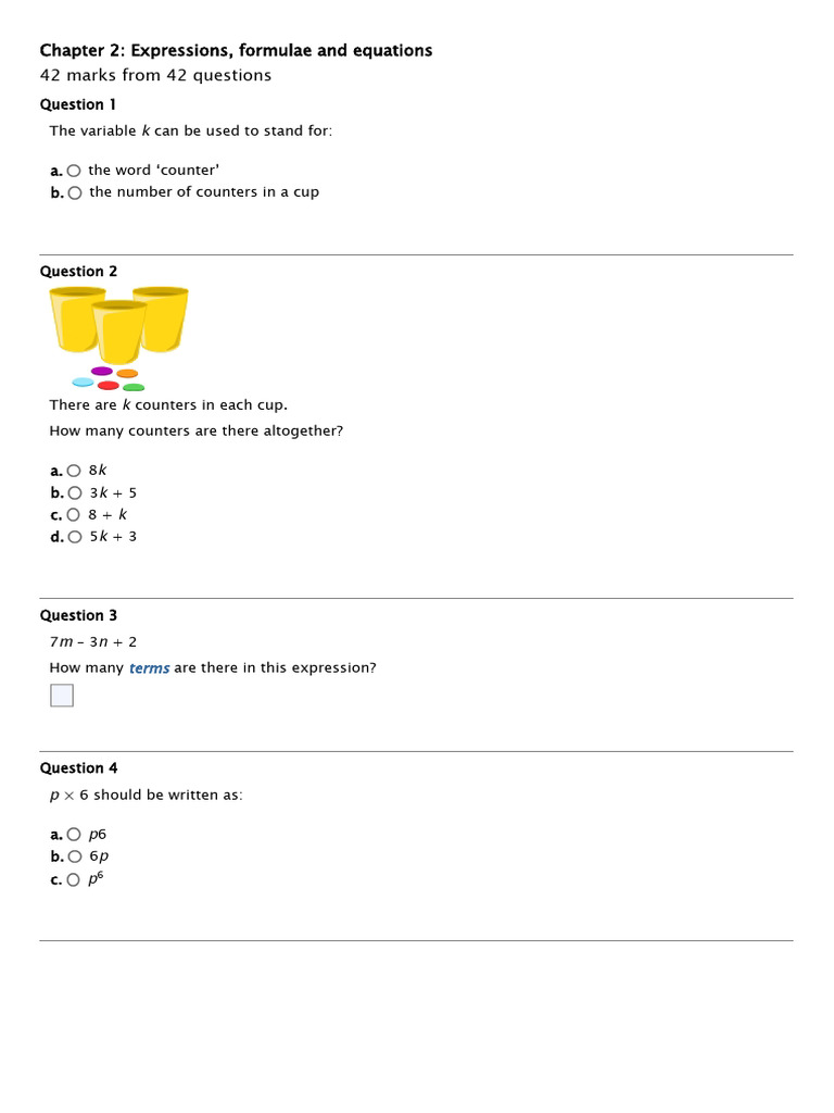 Chapter 2 Expressions, Formulae and Equations | PDF | Equations ...