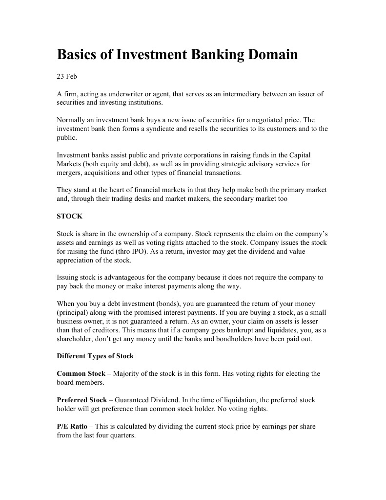 Basics of Investment Banking Domain | PDF | Bonds (Finance) | Futures ...
