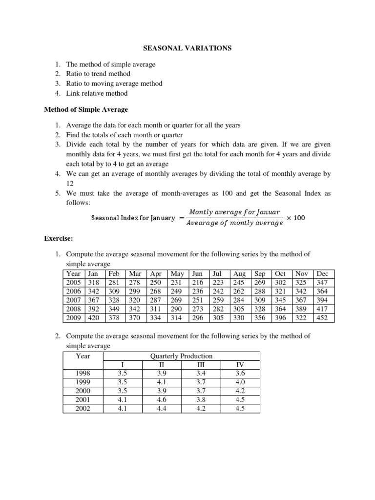 Seasonal Variations | PDF | Seasonality | Moving Average