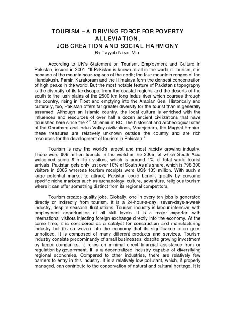 Tourism: A Driving Force For Poverty Alleviation, Job Creation & Social ...