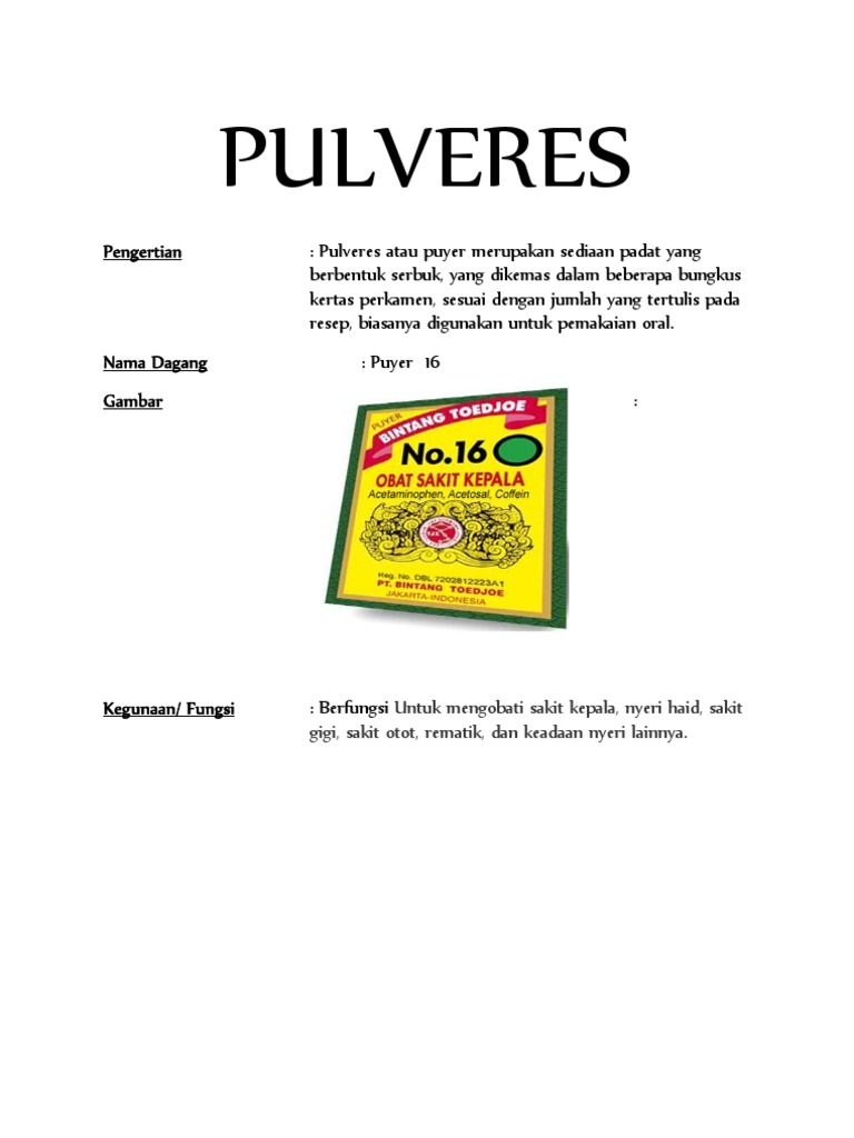 Bentuk Sediaan Farmasi Pulveres Puyer | PDF