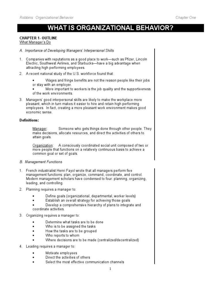 What Is Organizational Behavior?: Chapter 1-Outline | PDF ...
