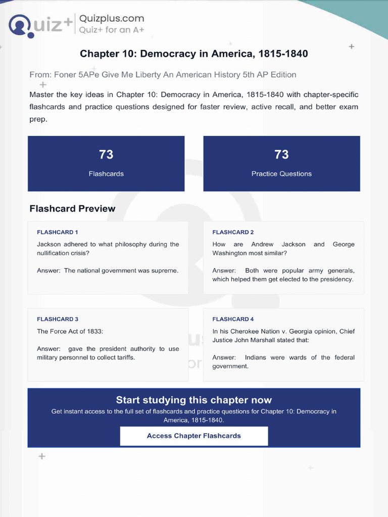 Flashcards for Chapter 10 Democracy in America 18151840 | PDF