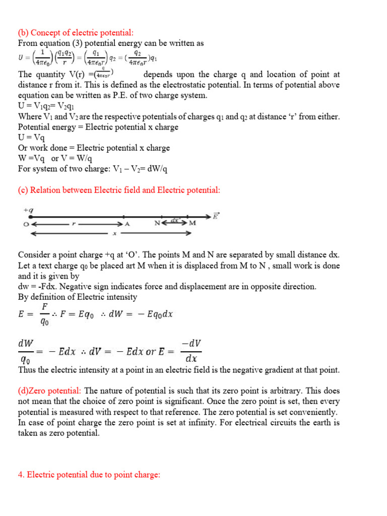 Class Notes Electrostatics | PDF | Electricity | Potential Energy