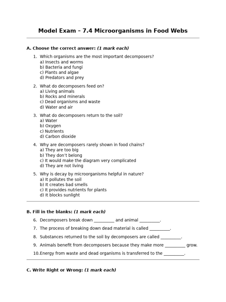 Unit 7.4 Microorganisms in Food Webs - Model Exam | PDF