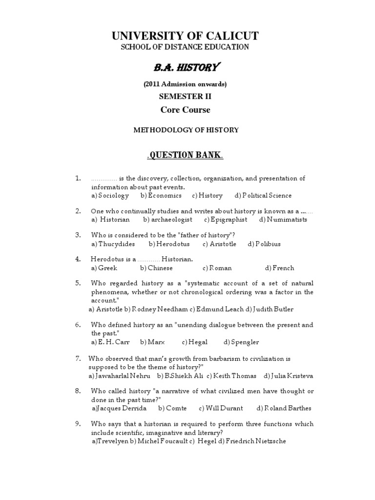 Question Bank Ba History I Is em Methodology History | PDF ...