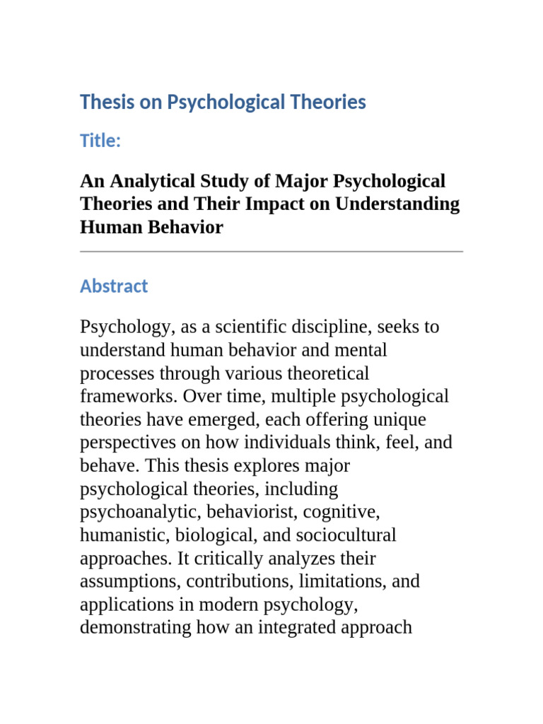 Psychological Theories | PDF | Psychology | Cognition