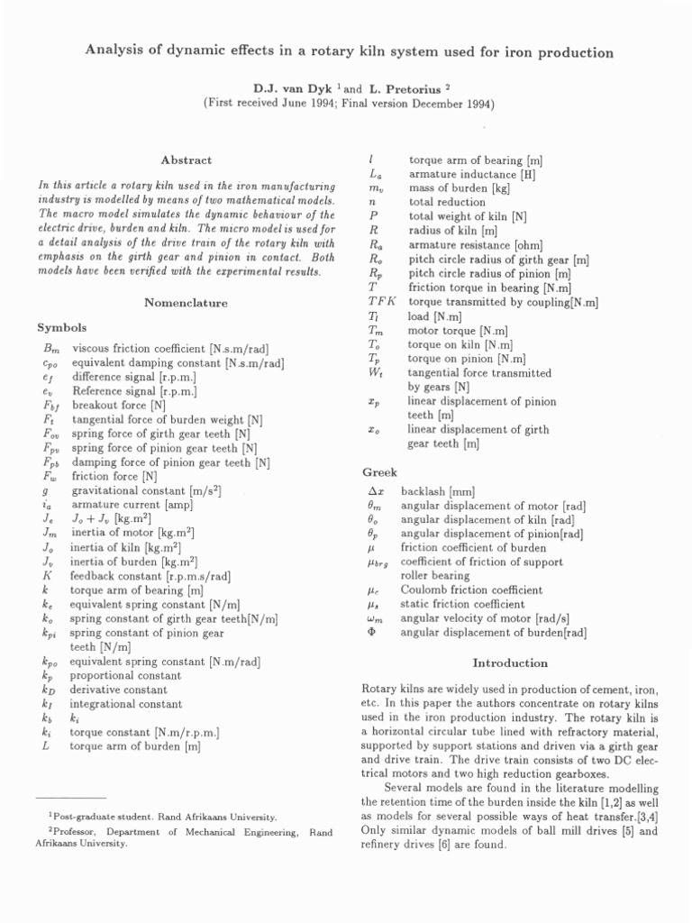 Analysis of Dynamic Effects in A Rotary Kiln System Used For Iron ...