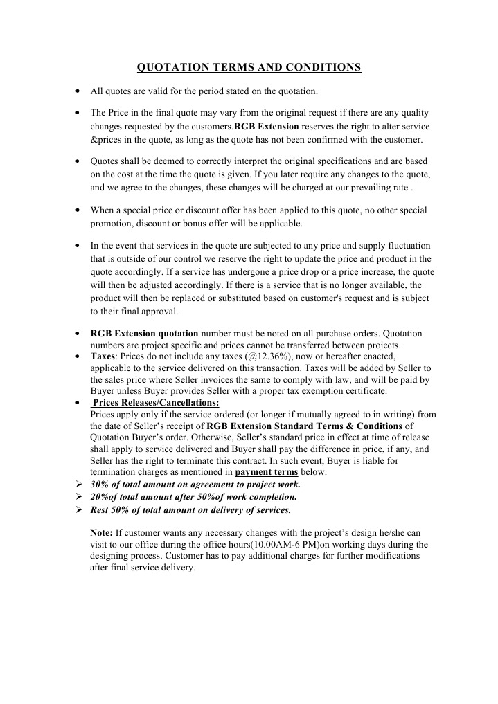 Quotation Terms & Conditions | PDF | Prices | Sales