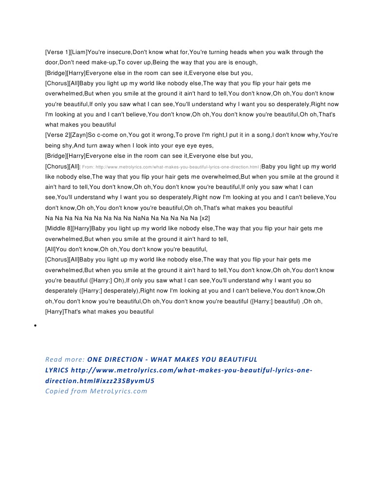 What Makes You Beautiful Lyrics | PDF