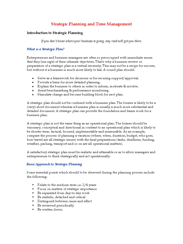 Time Management and Planning | PDF | Swot Analysis | Strategic Management