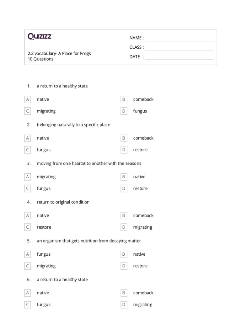 2.2 Vocabulary- A Place for Frogs | PDF