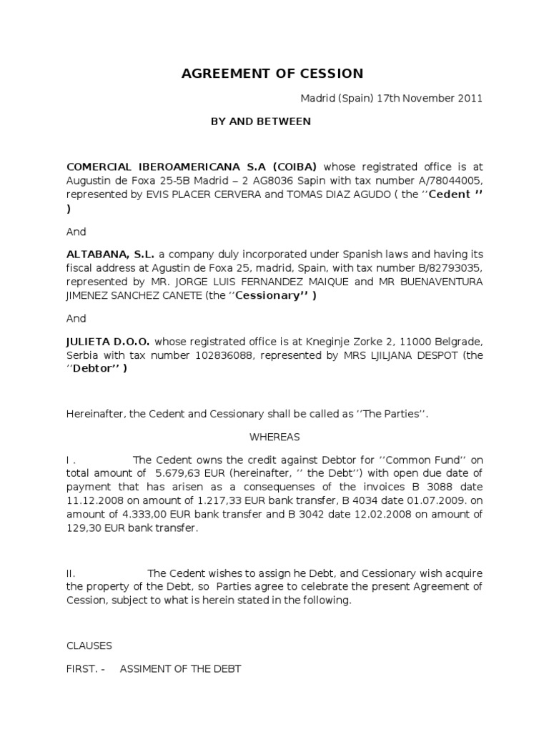 Agreement of Cession | PDF | Assignment (Law) | Debt