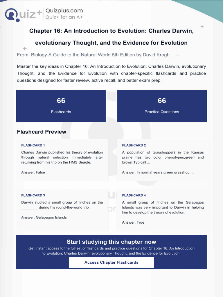 Flashcards for Chapter 16 an Introduction to Evolution Charles Darwin ...