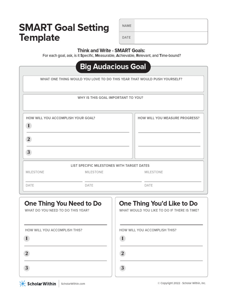 SMART Goal Setting Template for Kids Free Printable | PDF