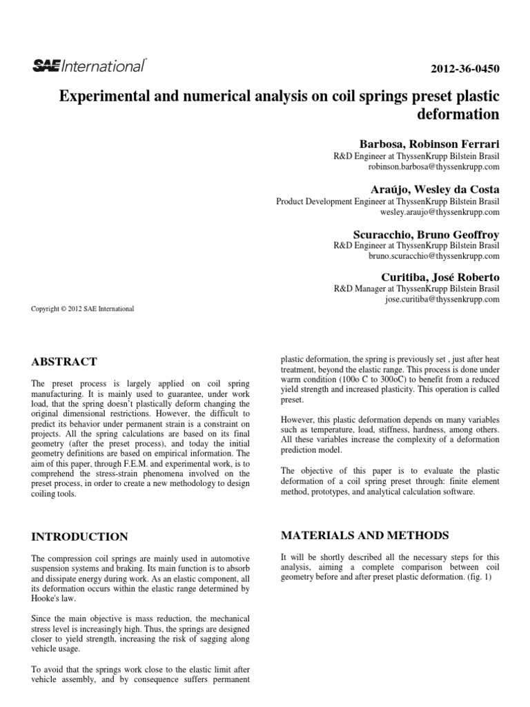 Experimental and Numerical Analysis On Coil Springs Preset Plastic ...