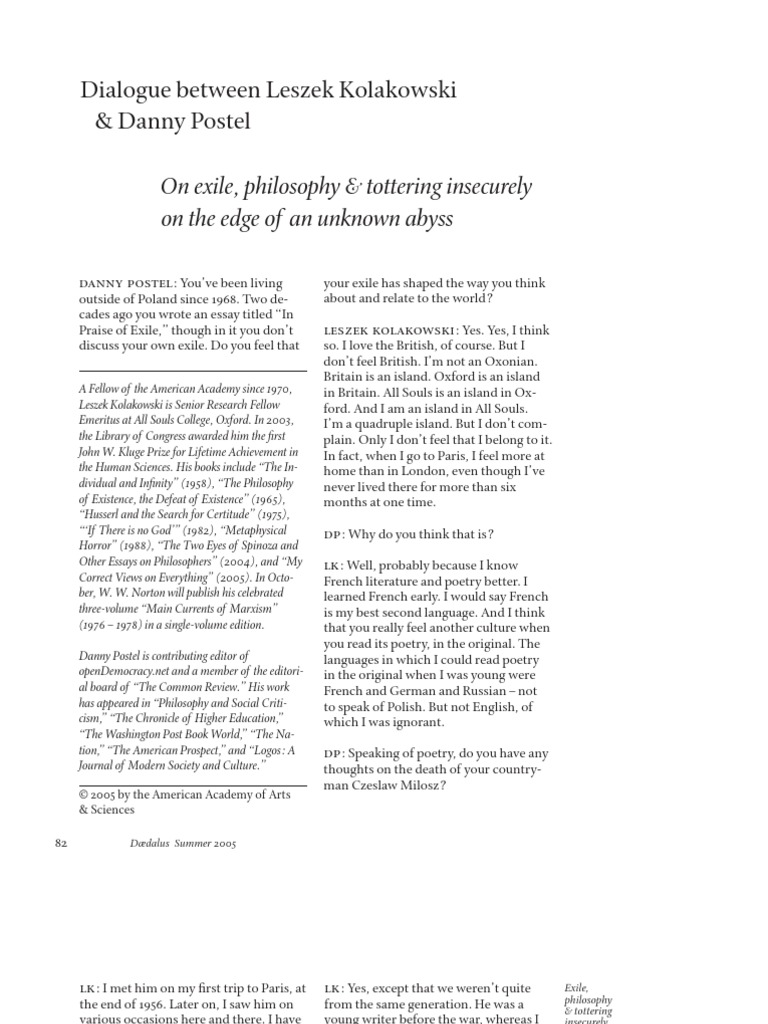 Kolakowski - Interview (Danny Postel) | PDF | Science | Philosophical Science