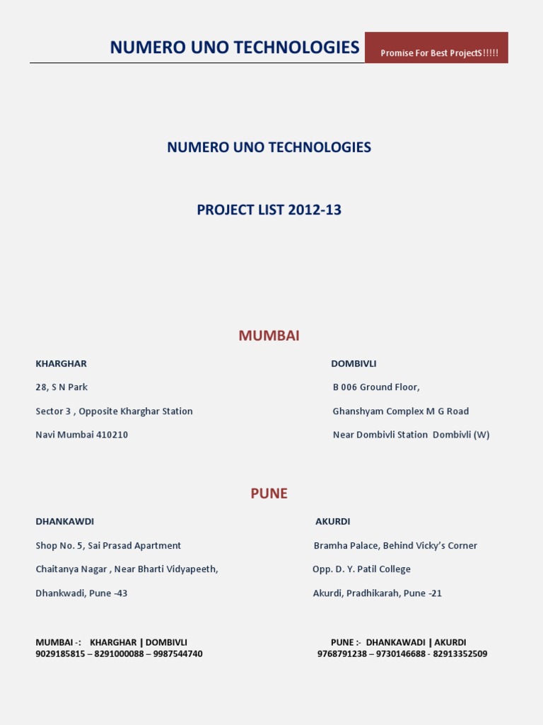 Numero Uno Technologies Final Year Project List For Computer and It ...