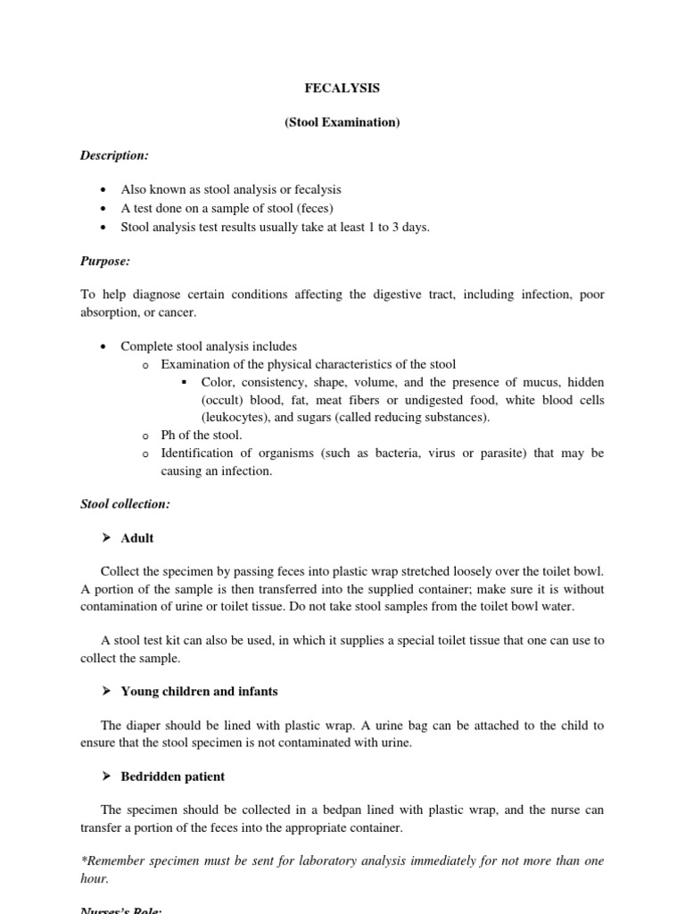 Description:: Fecalysis (Stool Examination) | PDF | Human Feces | Digestion