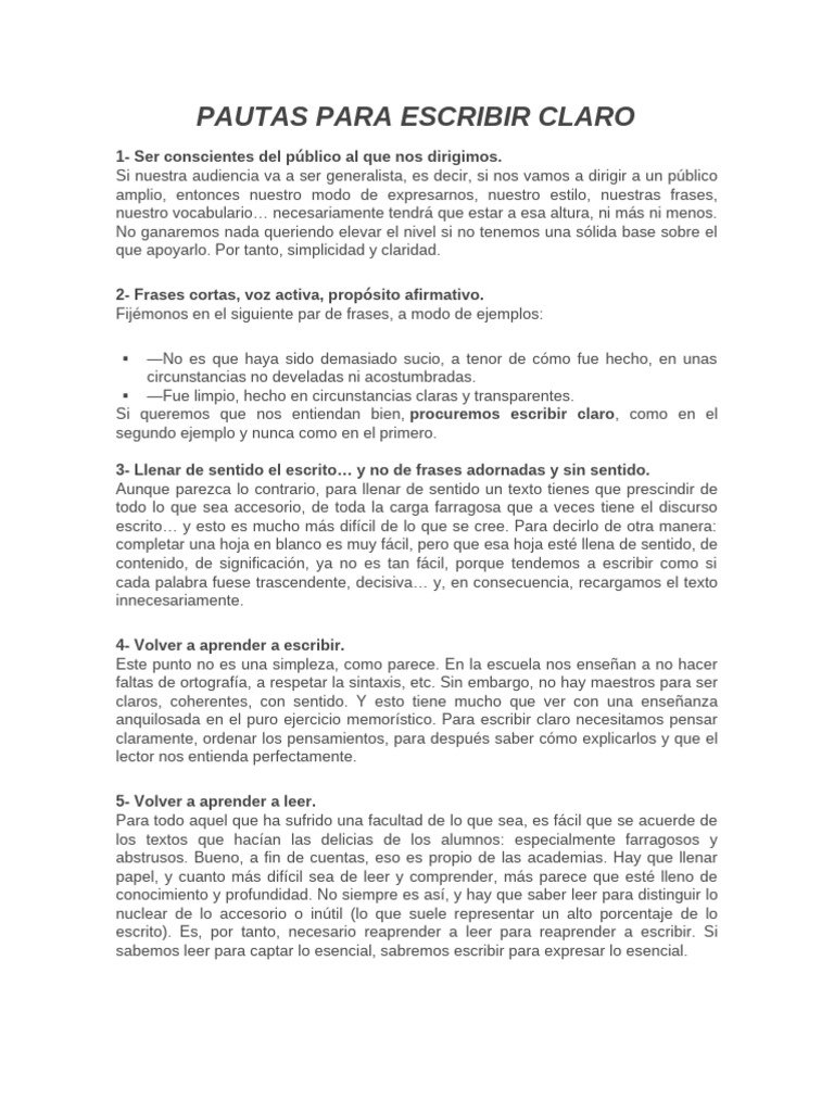 Pautas Para Escribir Claro | PDF