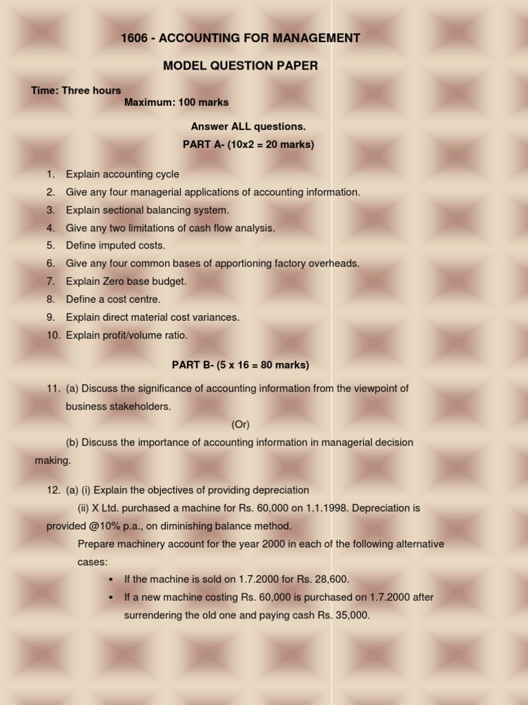 1606 - Accounting For Management Model Question Paper | PDF | Profit ...