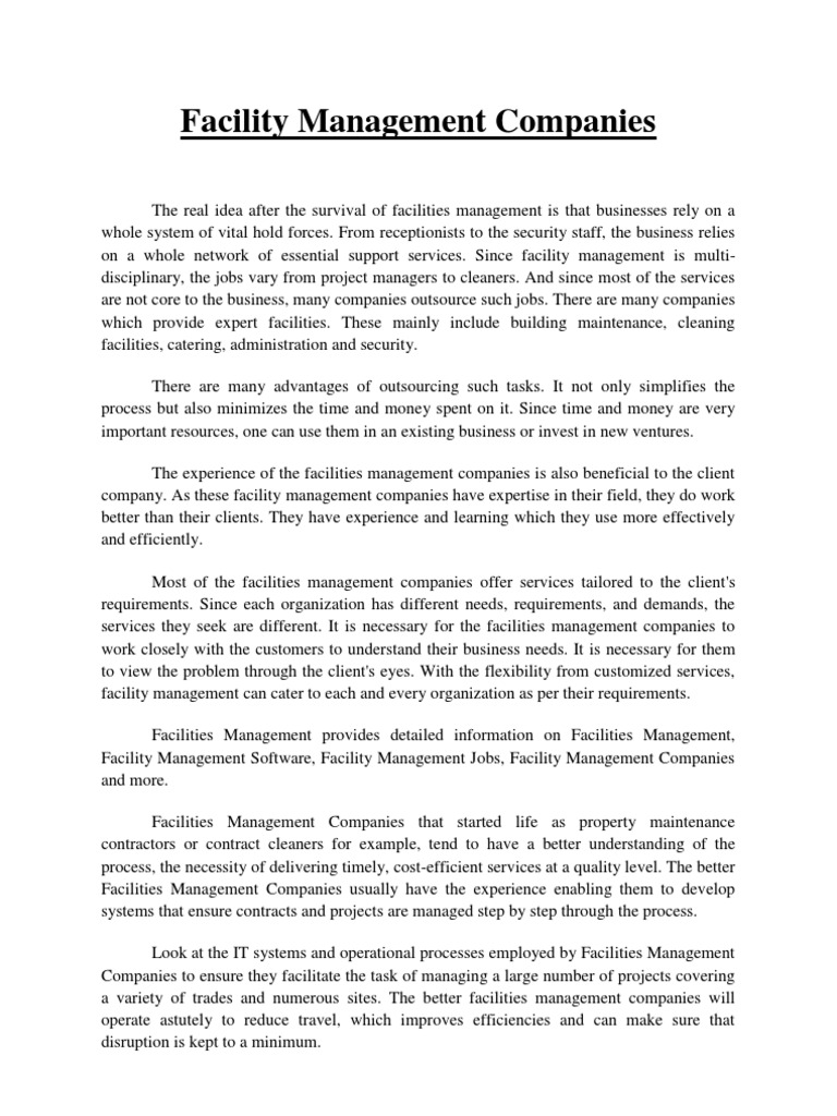 Facility Management Companies | Outsourcing | Expert